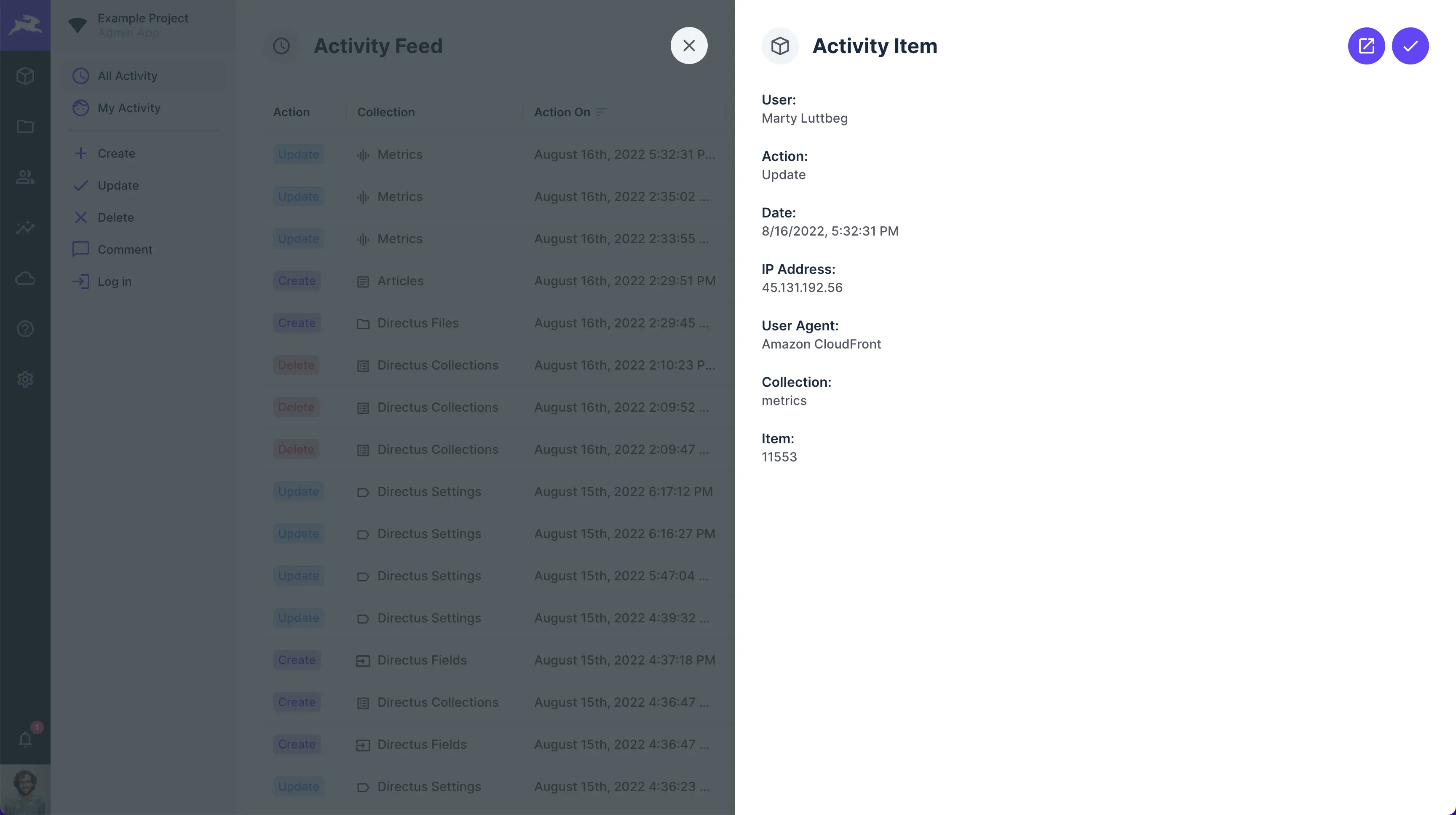 Activity Log Directus Docs